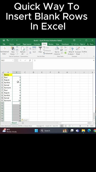 Quick Way To Insert Blank Rows In Excel #exceltutoring - YouTube