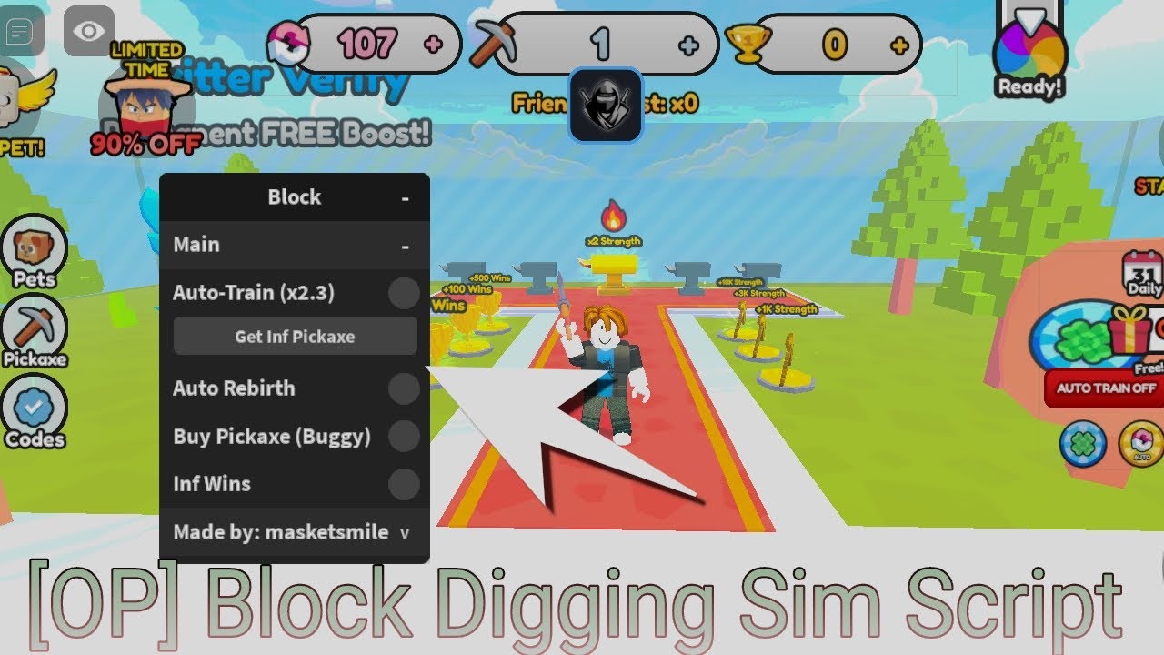 [Outdated] Roblox Block Digging Simulador Script [Inf Wins, Inf Pickaxe, Auto Rebirth, And More ...