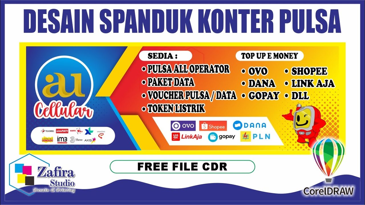 DESAIN BANNER KONTER PULSA COREL DRAW(FREE FILE CDR) - YouTube