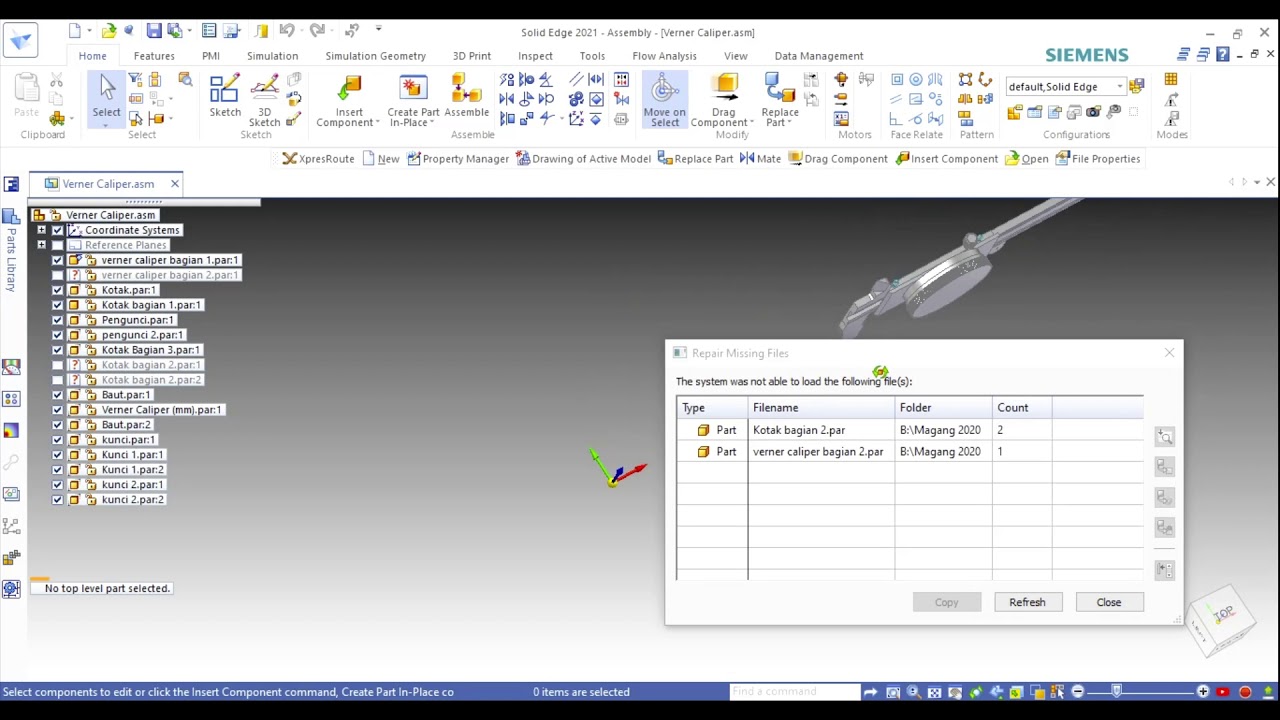 Solid Edge 2021 - Repair Missing File - YouTube