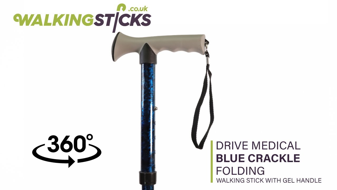 Drive Medical Blue Crackle Folding Walking Stick with Gel Handle - YouTube
