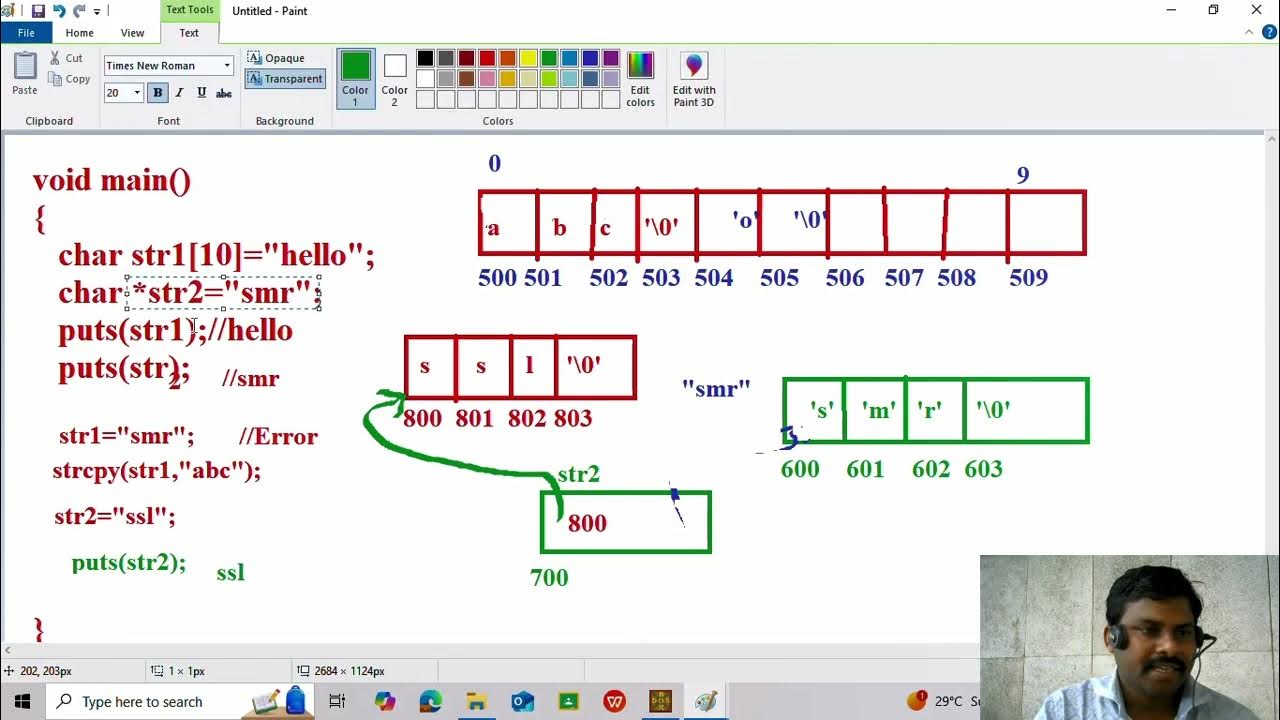 Strings in C language Difference between char str[3] and char *str2 - YouTube