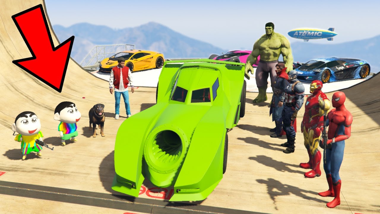 GTA 5: FRANKLIN AND SHINCHAN VS AVENGERS ARMY "MEGA Ramp Challenge" in ...