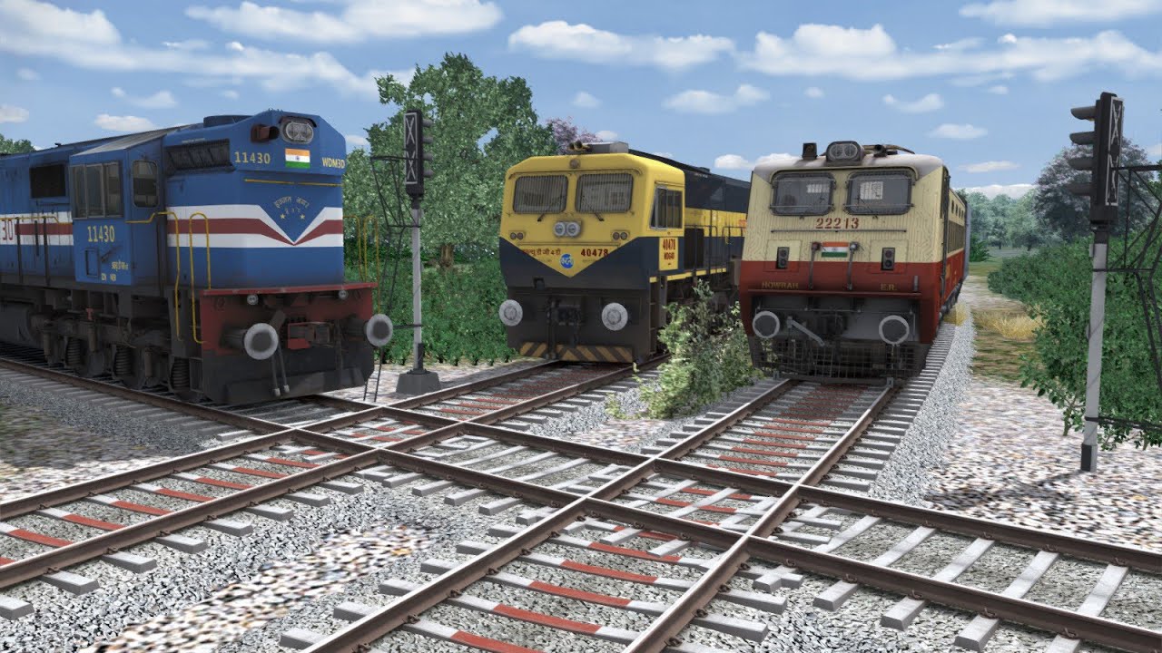 Three Diesel Trains Crossing each other at Same Track – Forked Railroad - YouTube