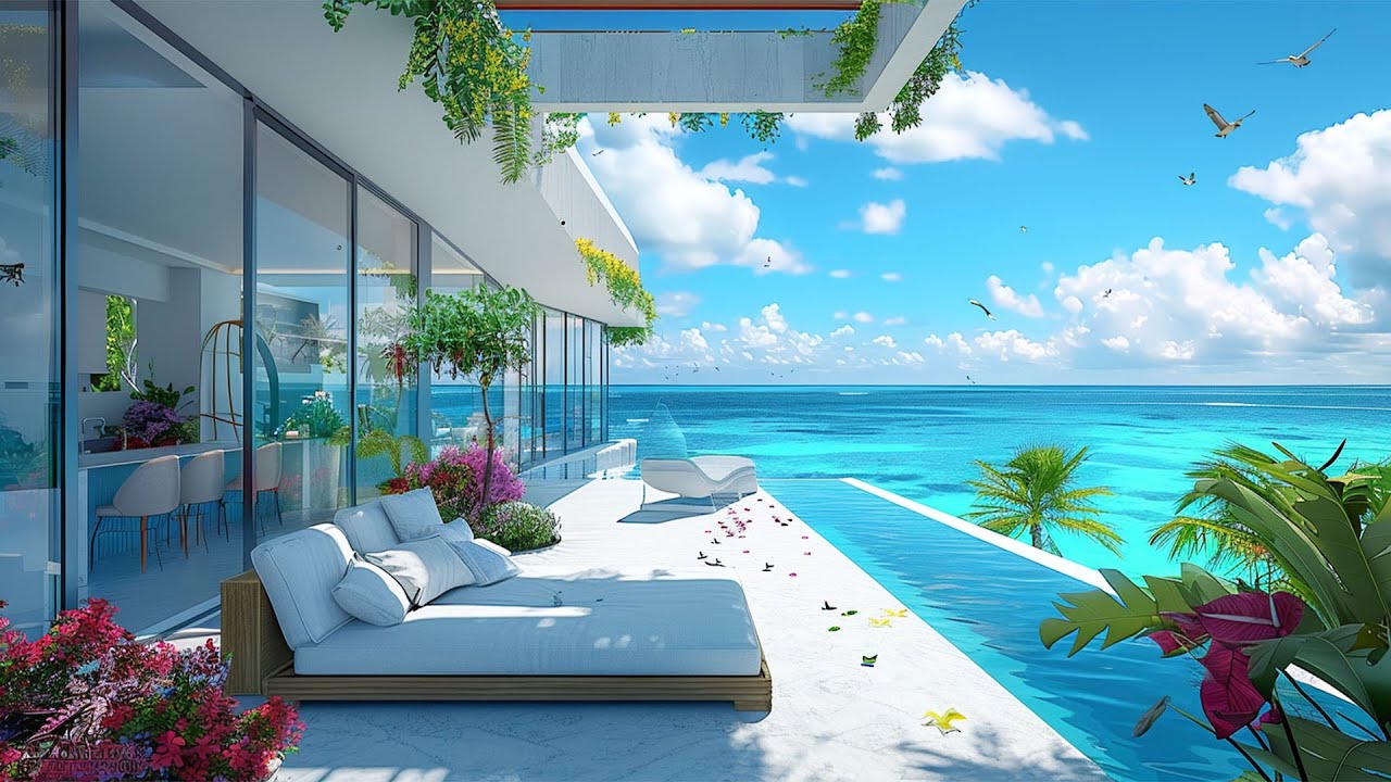 Outdoor Beach Cafe Space With Sweet Bossa Nova Music & Ocean Waves For ...