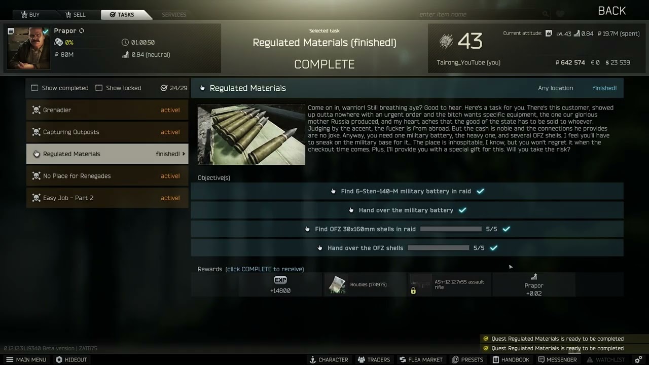 Escape From Tarkov Quest ไทย - Regulated Materials - YouTube