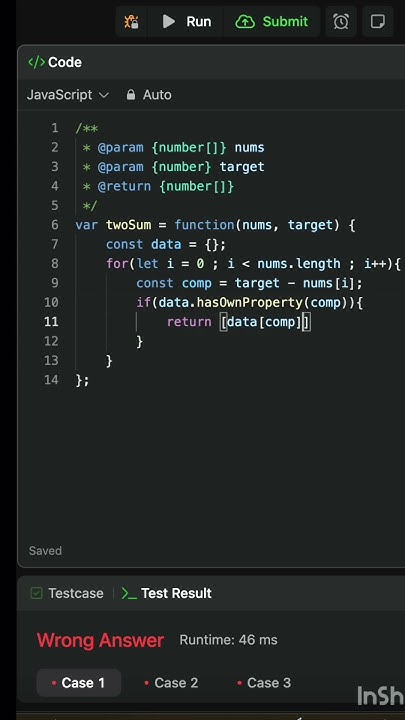 1two Sum Leetcode Leetcode Leetcodesolution Javascript Codingproblemsolving Shorts