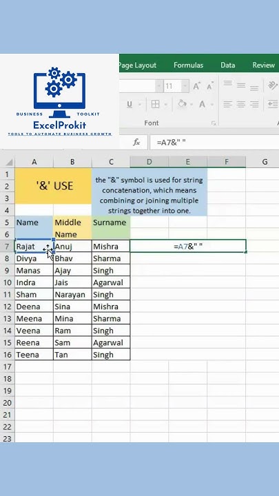 How to Join Text in Excel Using the '&' Operator | Excel Tips & Tricks #excel #excelprokit # ...