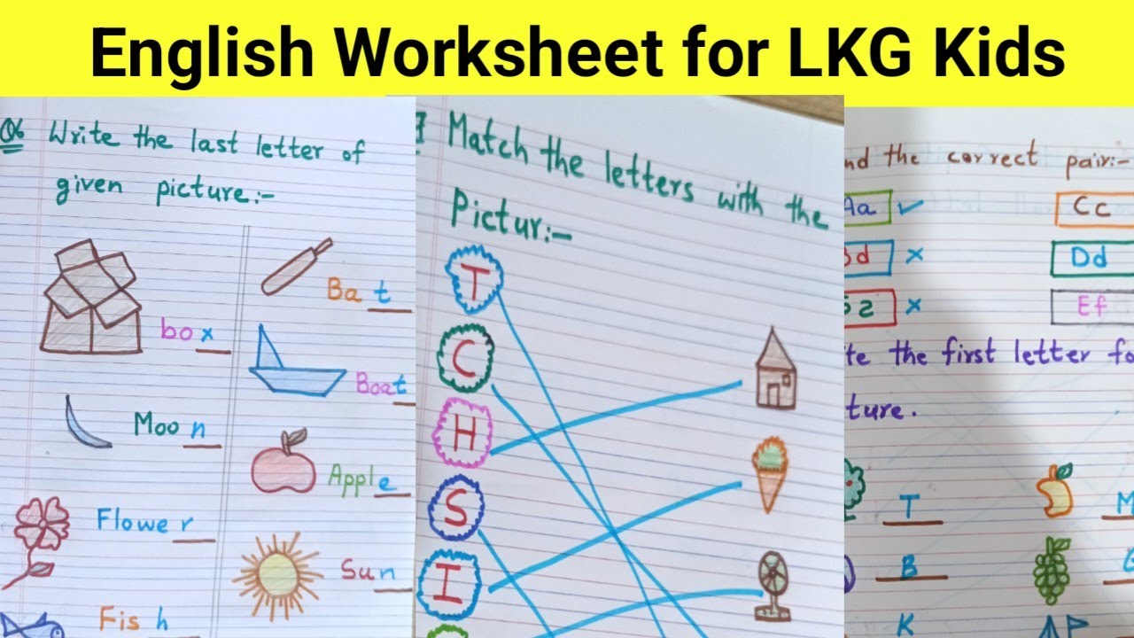 LKG English Worksheet//LKG English Half Yearly Exam Sheet//Junior KG ...