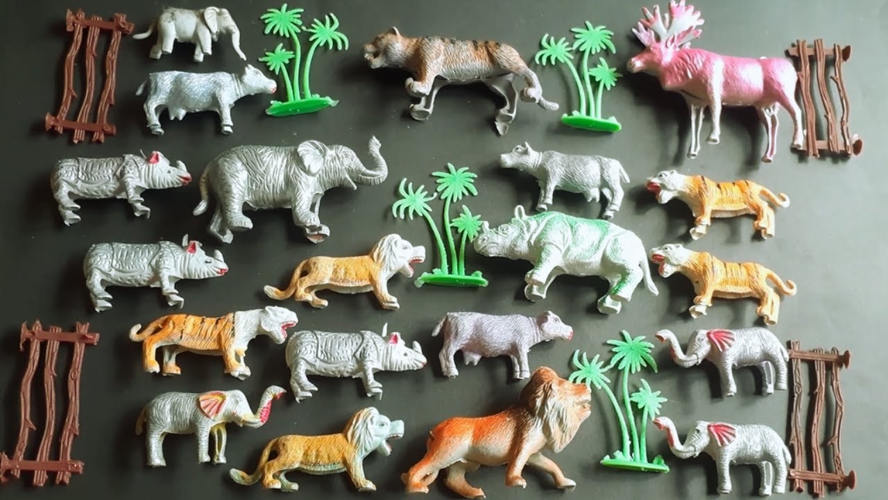 Animals toy set unboxing-Zoo animals-Find Cow lion tiger camel sheep ...