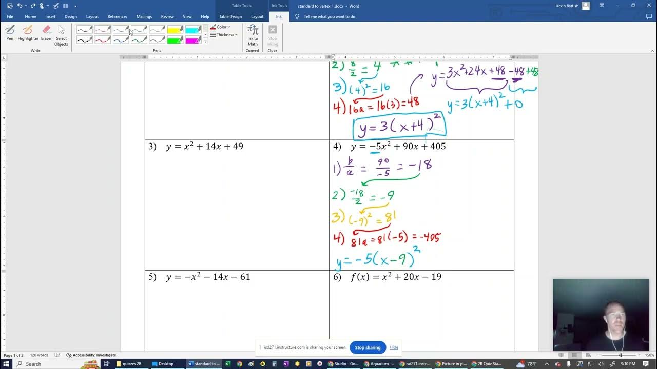 2B Quiz Standard to Vertex part 2 - YouTube