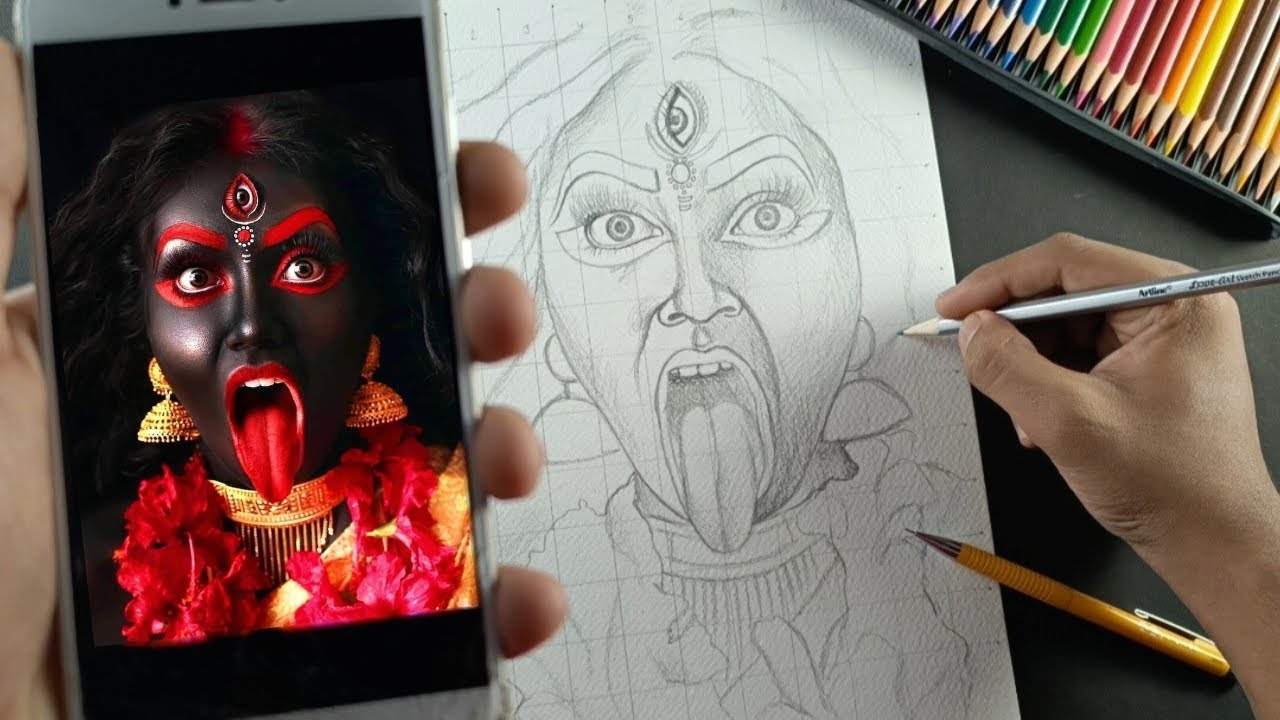 Kali Mata Drawing | Step by step ( Outline tutorial ) - YouTube