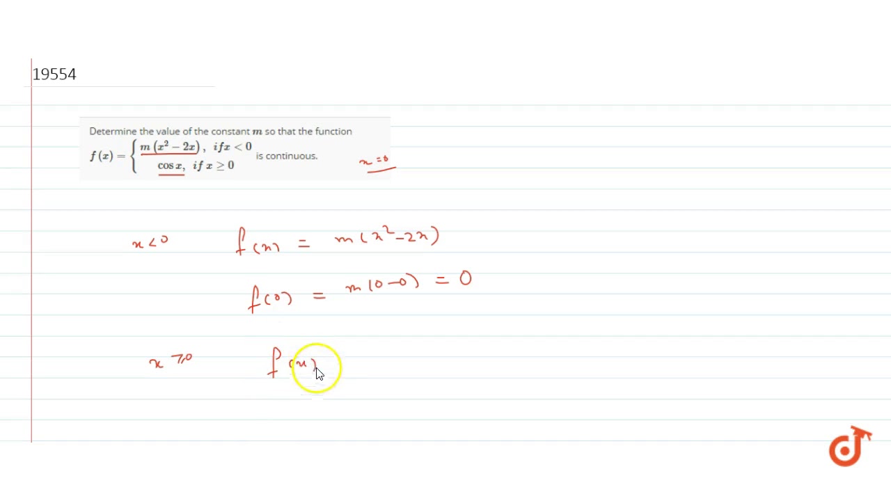 Determine the value of the constant `m` so that the function `f(x)={m(x ...
