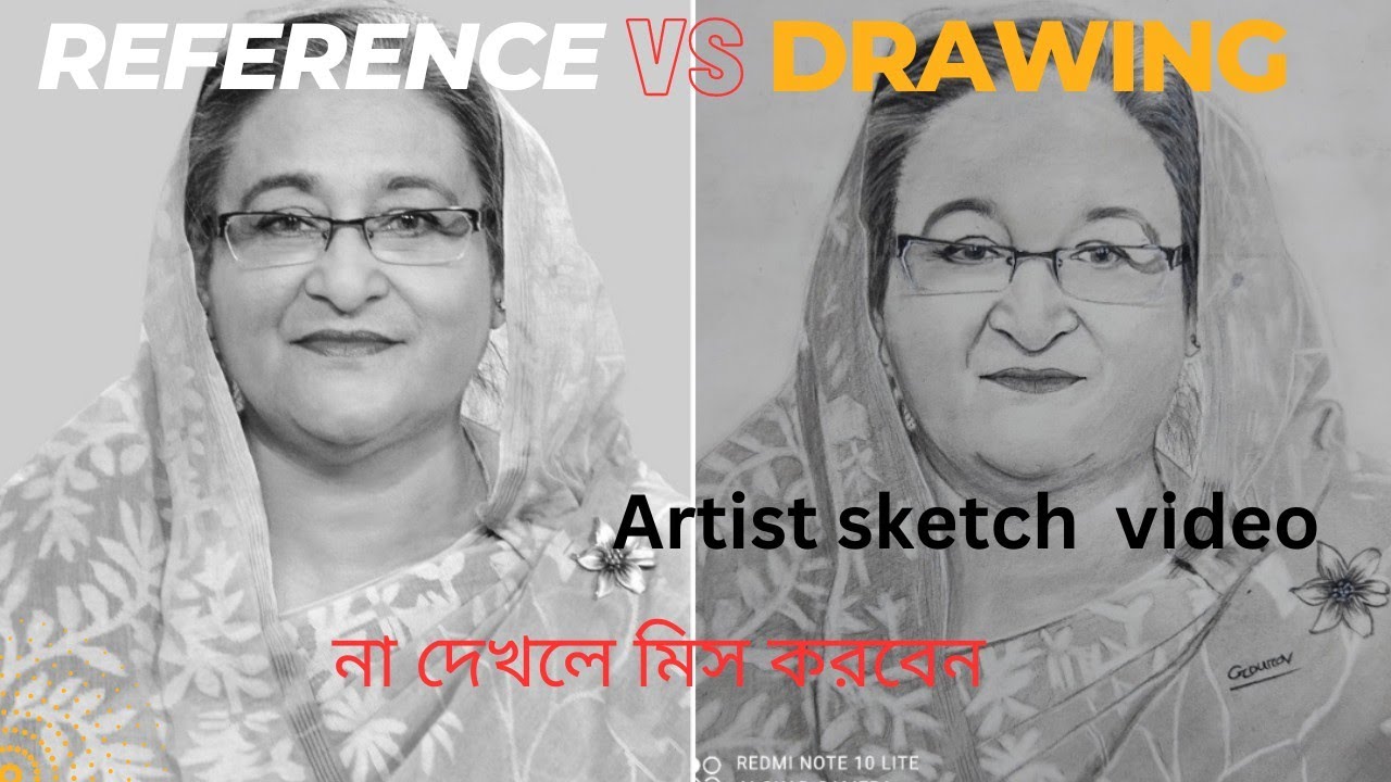 how to draw mananiy Pradhanmantri Sheikh Hasina, portrait sketch, in ...