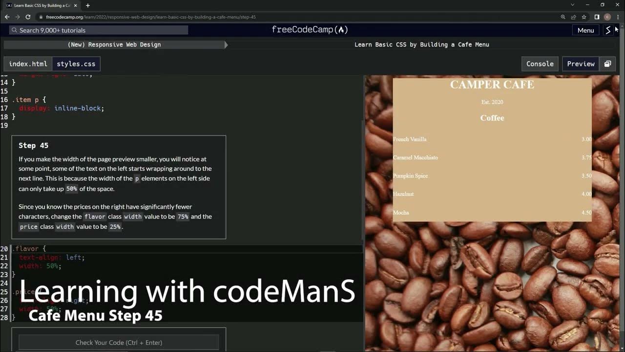 Learn Basic Css By Building A Cafe Menu Step 45 Youtube