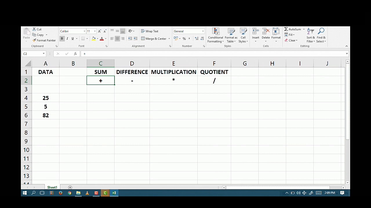 Using The Basic Arithmetic Operations In Excel - Youtube