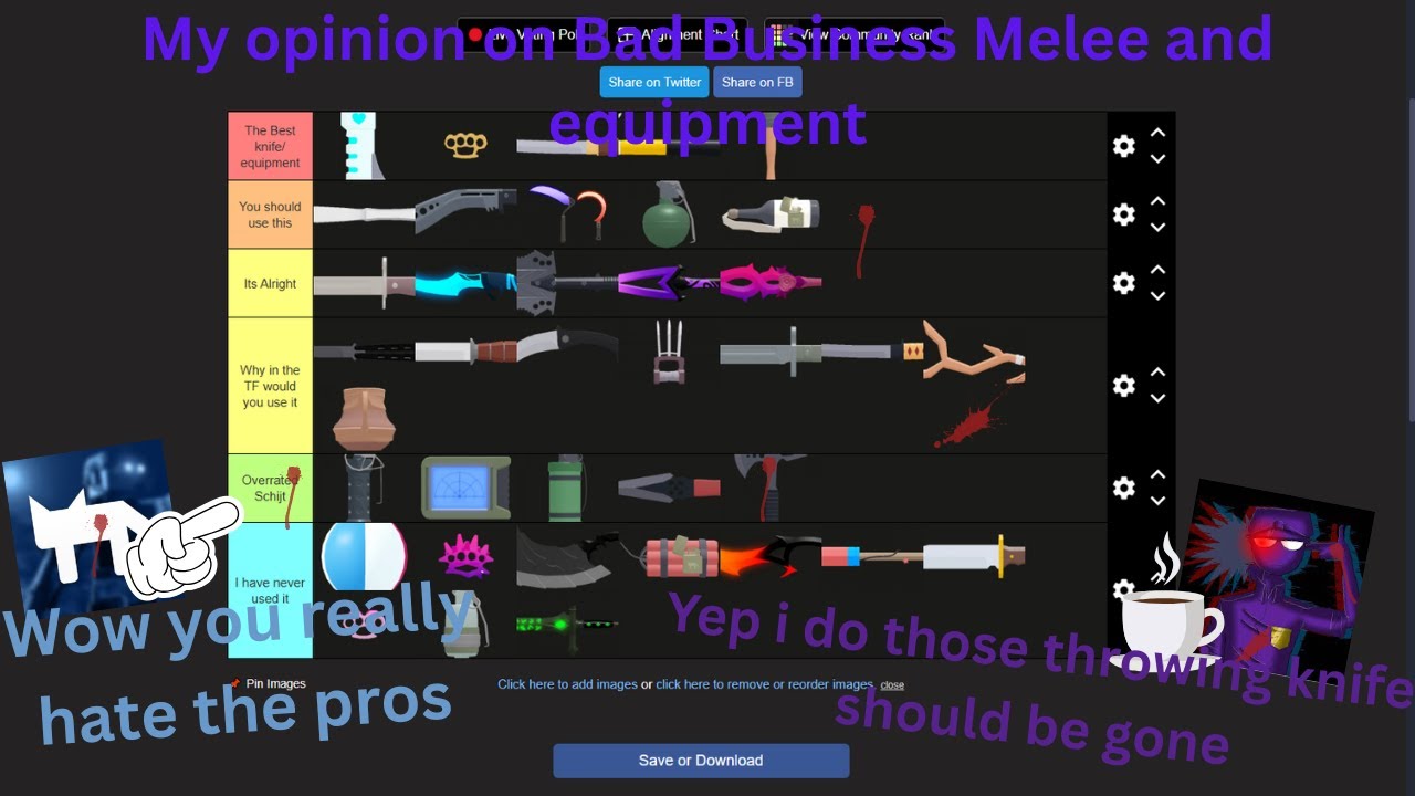 My bad business tier list on all the Melee and equipment (my opinion ...