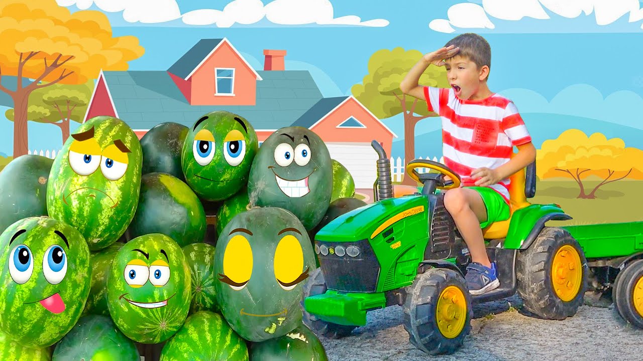 Damian and Darius play together and Learn Road Rules driving tractors ...