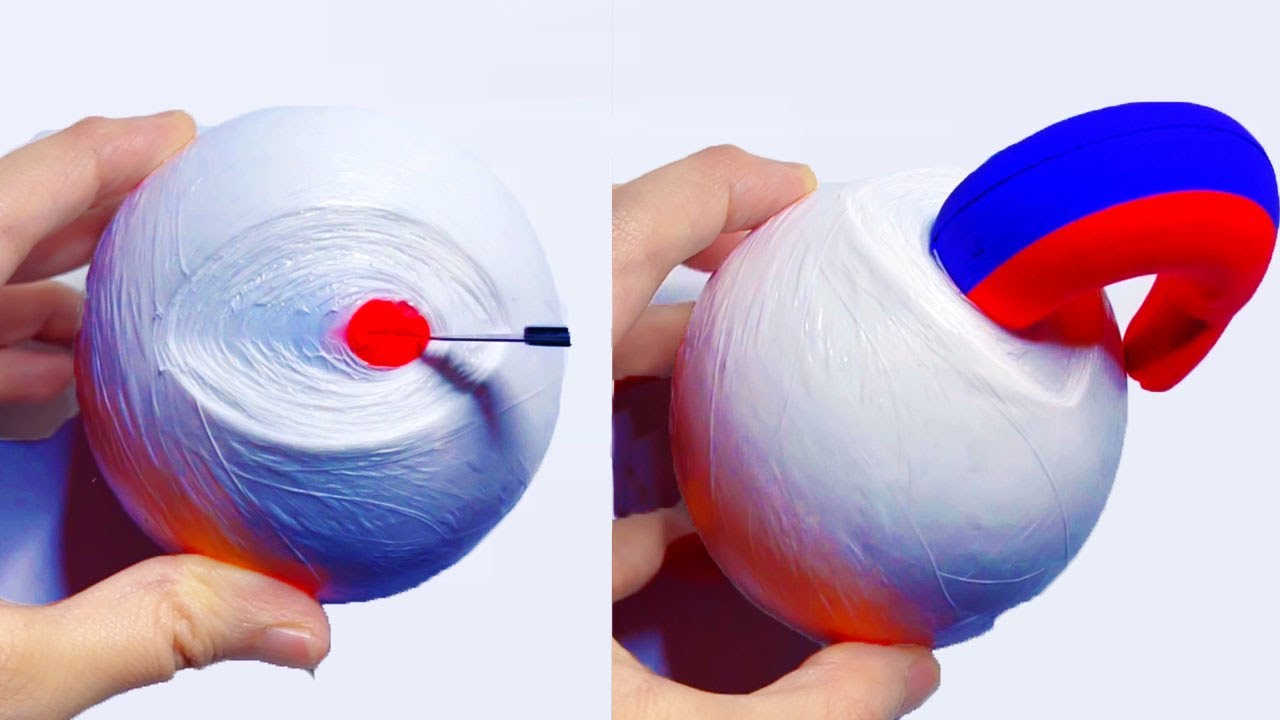 ASMR Ball of white tape cut and leaking colored slime| Relaxing ...