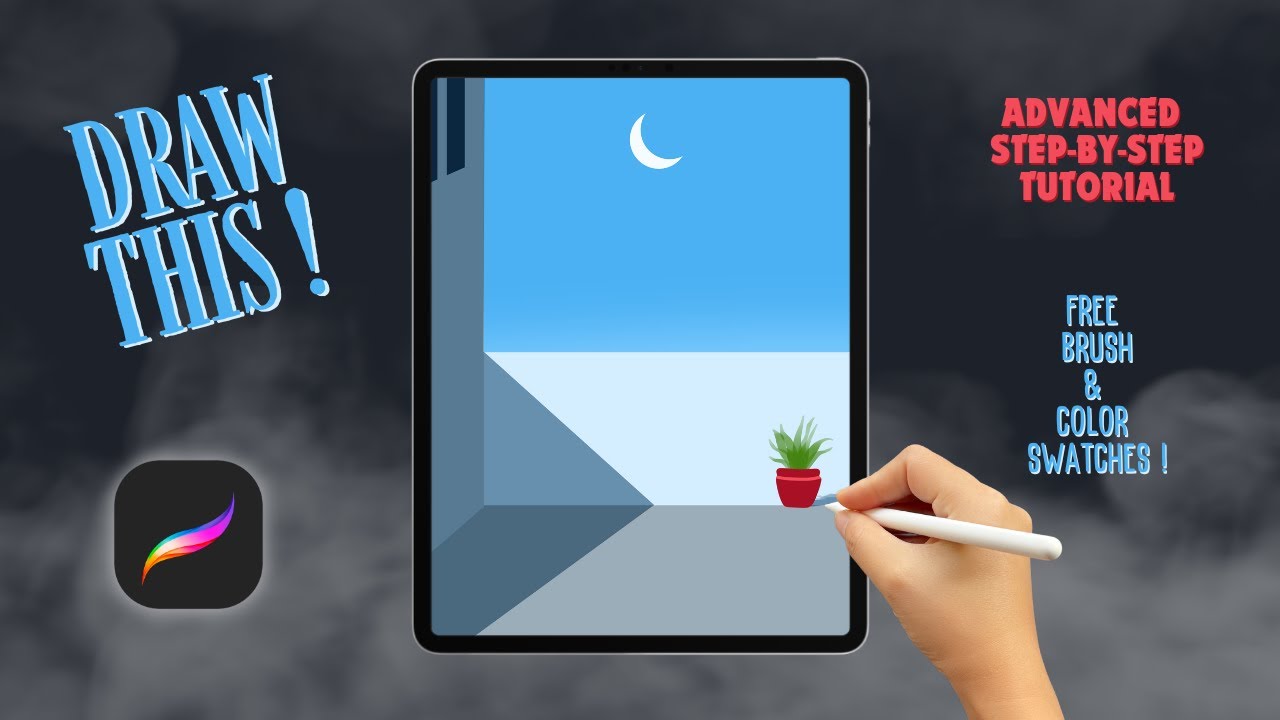 Draw with me this TERRACE BLUE SKY & FLOWER POT - ** Procreate Tutorial ...