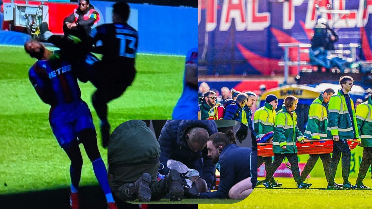 Jean-Philippe Mateta injury collision Liam Roberts Red Card tackle vs ...