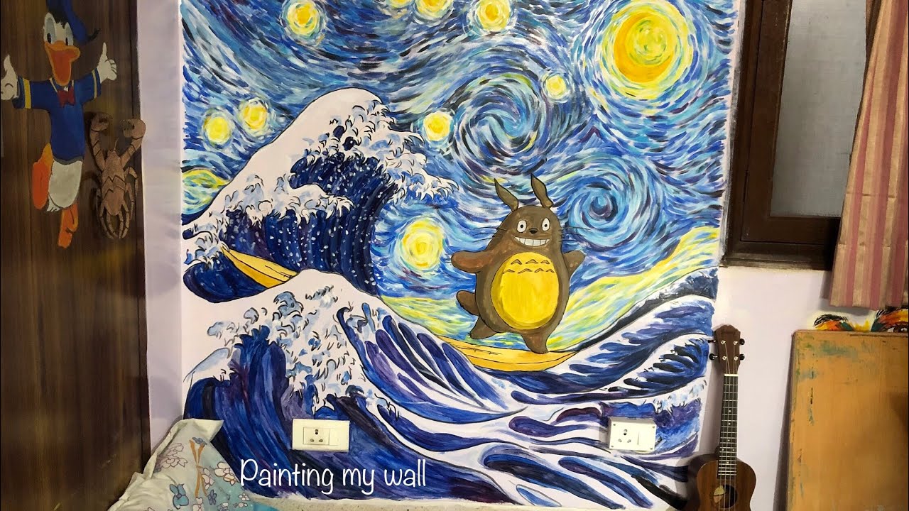 Painted my Room wall-(Starry Night, Great Wave off Kangawa & Totoro ...