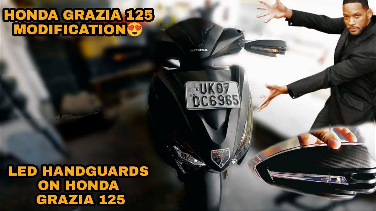Honda Grazia modification||Install LED|| HandGuard in Scooty Grazia ...
