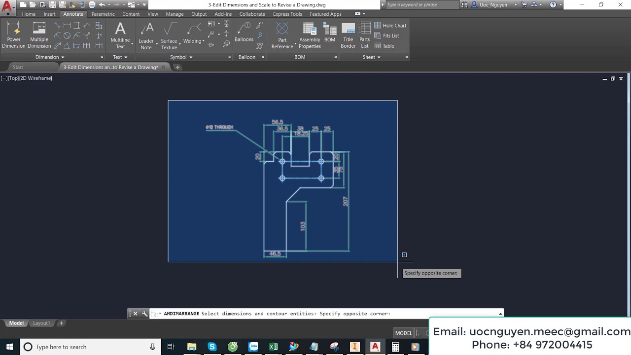 AutoCAD Mechanical 2019 Edit Dimensions and Scale to Revise a Drawing ...
