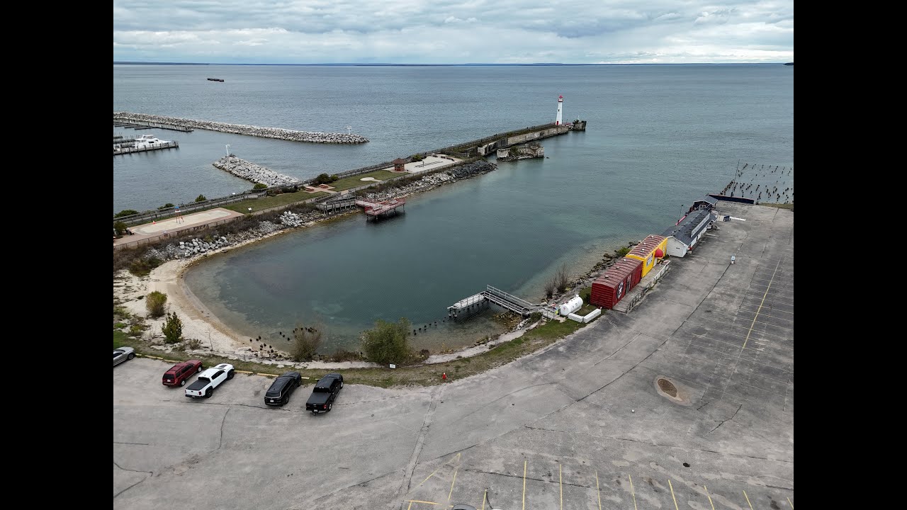 Aerial View of St Ignace, MI Waterfront and Downtown (4k) - YouTube