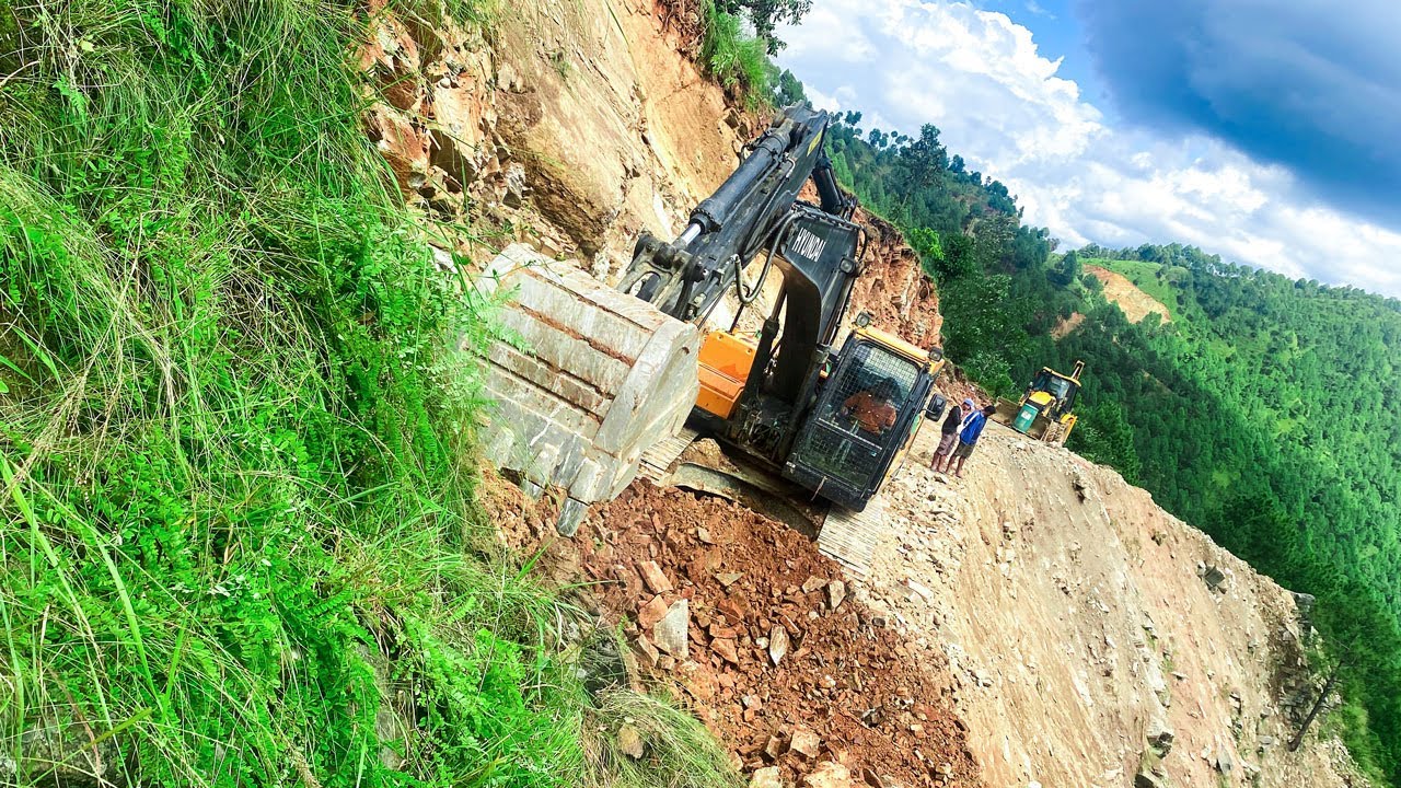 Highly Risky Mountain Road Construction with Excavator: Watch the ...