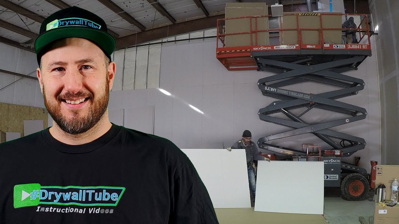 Double Layer Drywall Tops From Scissor Lift TIMELAPSE! - YouTube