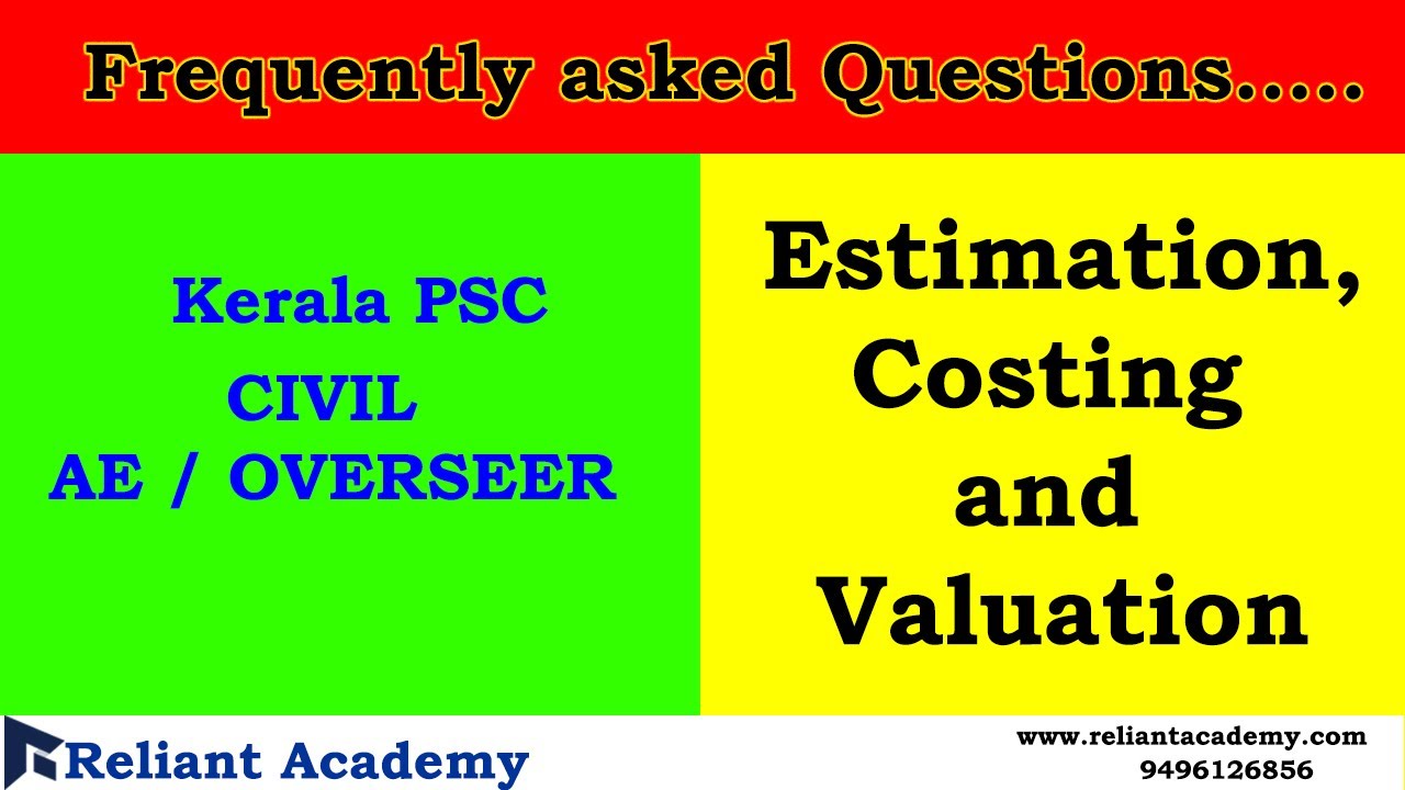 Estimation ,Costing and Valuation /Important questions /Kerala PSC ...