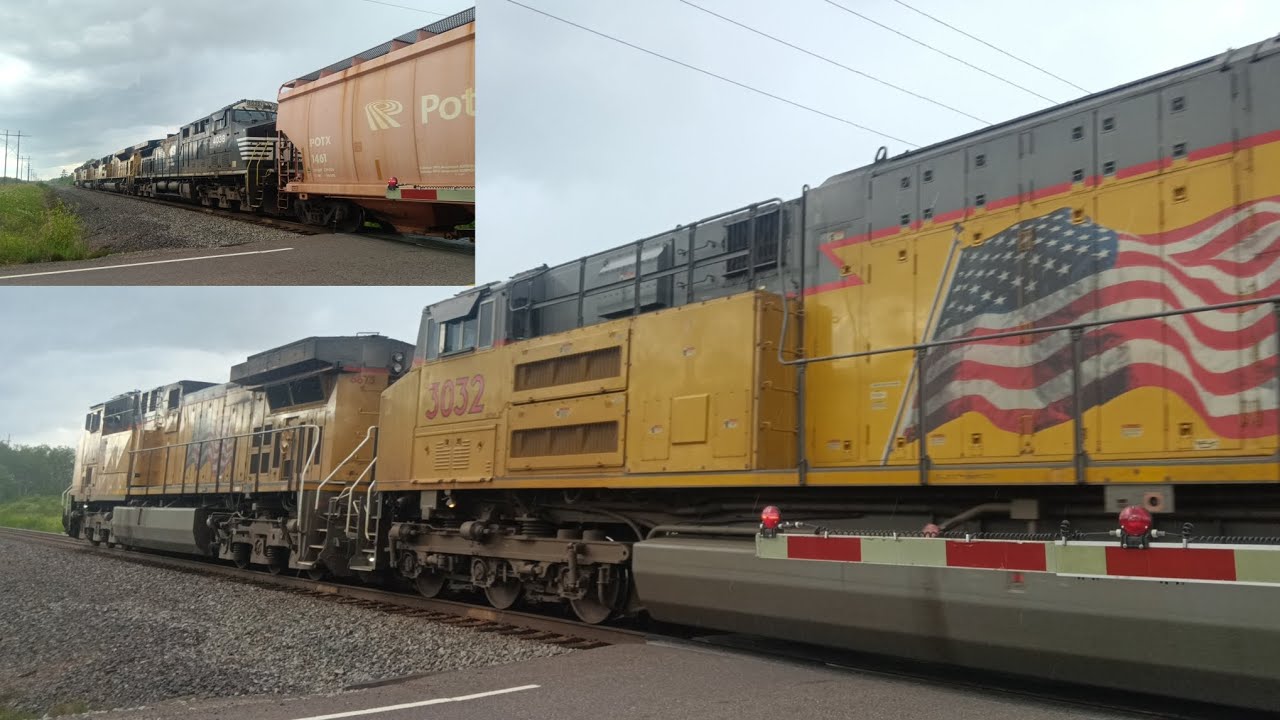 UP manifest train with a Tier 4 and with a NS unit and with a SD70ACE in south range Wisconsin ...