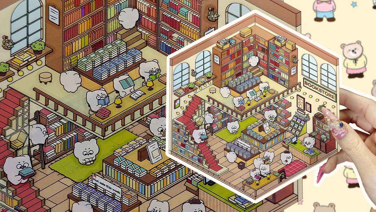 [ASMR] DIY Building an Adorable Bear Bookstore Using Stickers ...