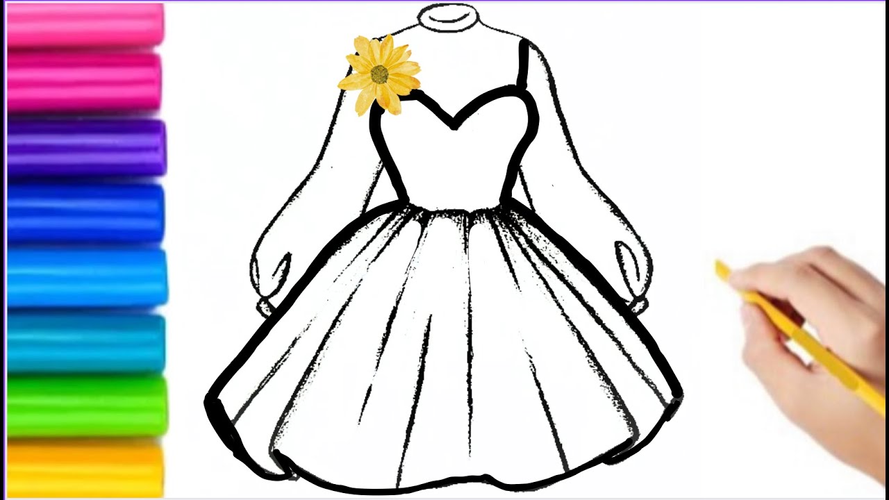 Cute Dress Drawing Painting Colouring for kids & Toddlers | Dress ...