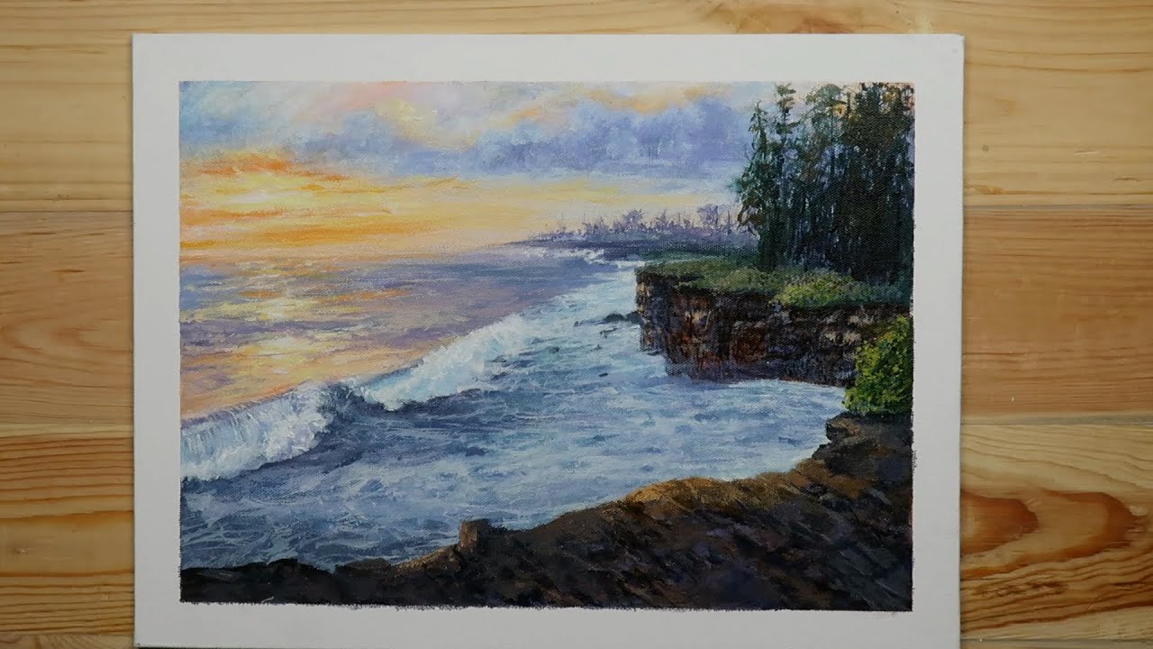 Acrylic Painting Tutorial | Ocean Sunset Painting | Easy Seascape ...