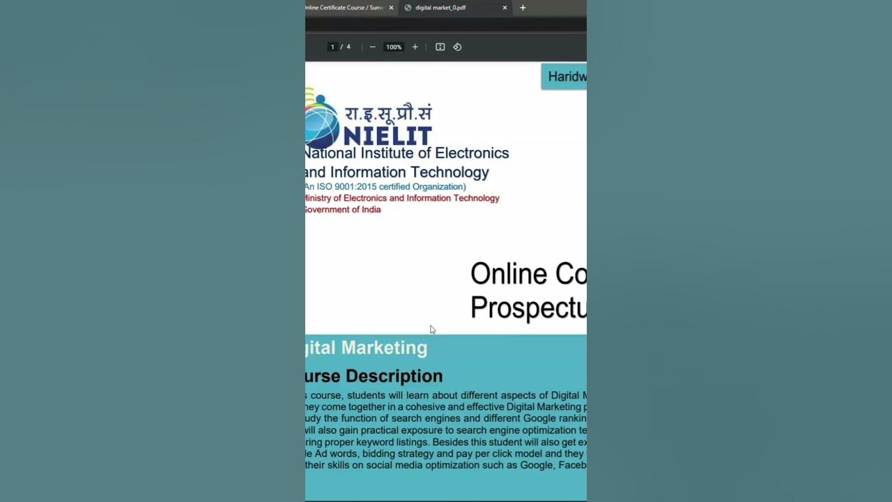 Nielit Online Certification Course ।। Summer Training/Internship Online ...