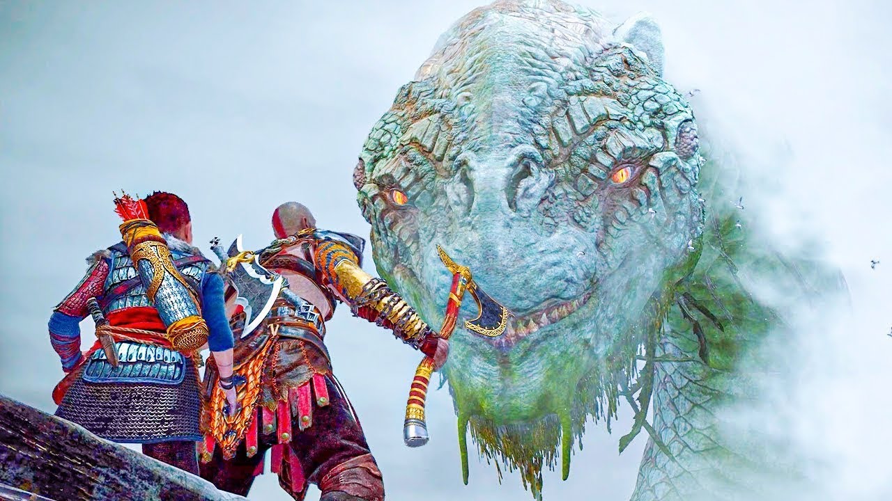 God Of War 2018 - World Serpent Giant Snake With Fearless Kratos ...
