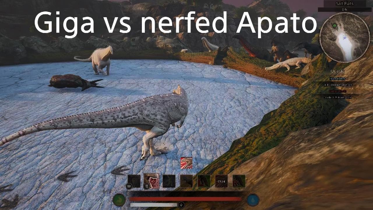 Giga vs Nerfed Apato 1v1 - Path of Titans - YouTube