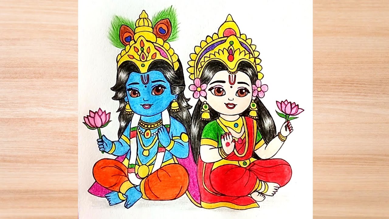 How to draw Cute Maa Lakshmi and Narayan | Cute Lakshmi and Narayan ...