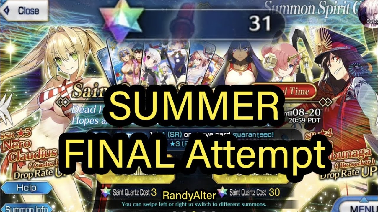 FGO Summer Nero Nobu Nito Frank Gacha - Fate/Grand Order - YouTube