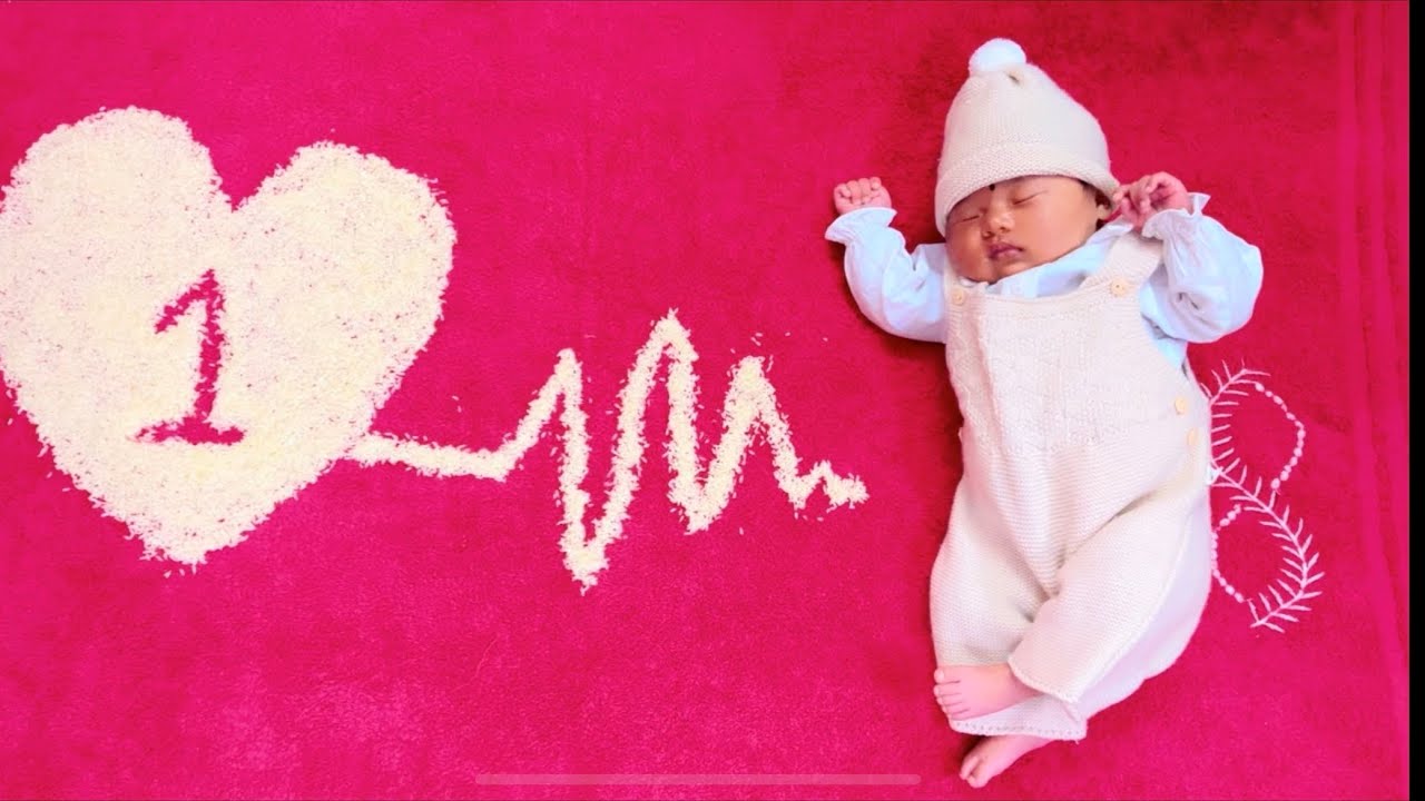 One month baby photoshoot ideas at home using rice / one month complete ...