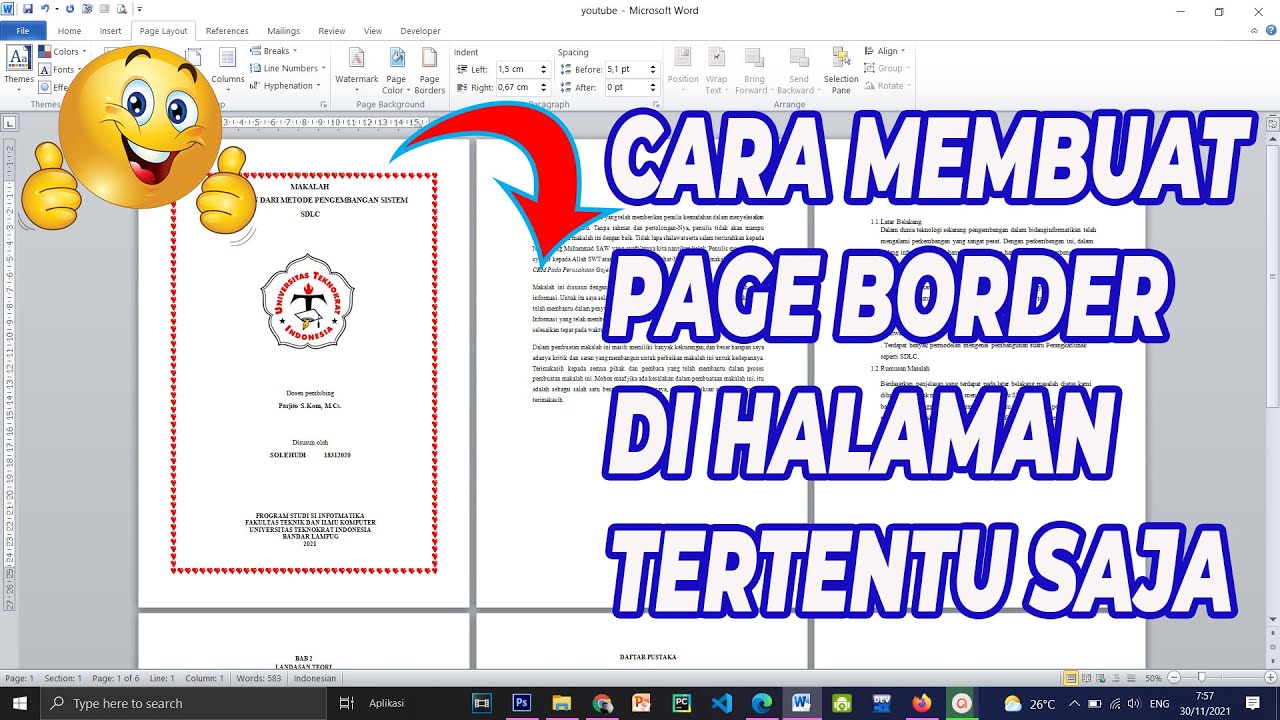 Cara membuat page border di halaman tertentu saja di word - YouTube