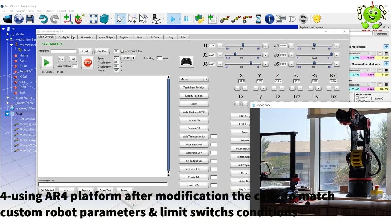 Robodk integrated with AR4 software to control custom 3d printed 6 axis robot arm - YouTube