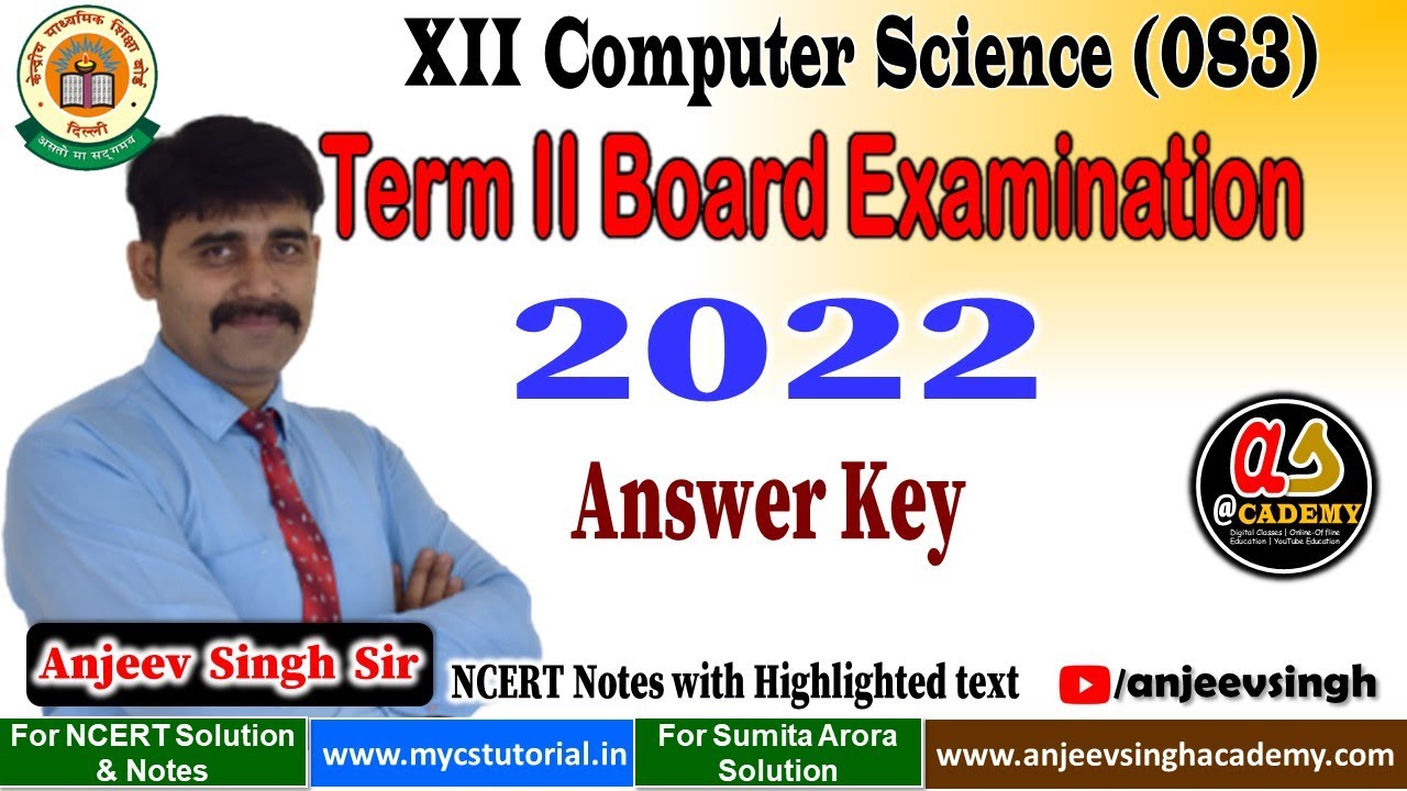 CBSE Class 12 Computer Science 083 Answer Key CBSE Board Examination ...