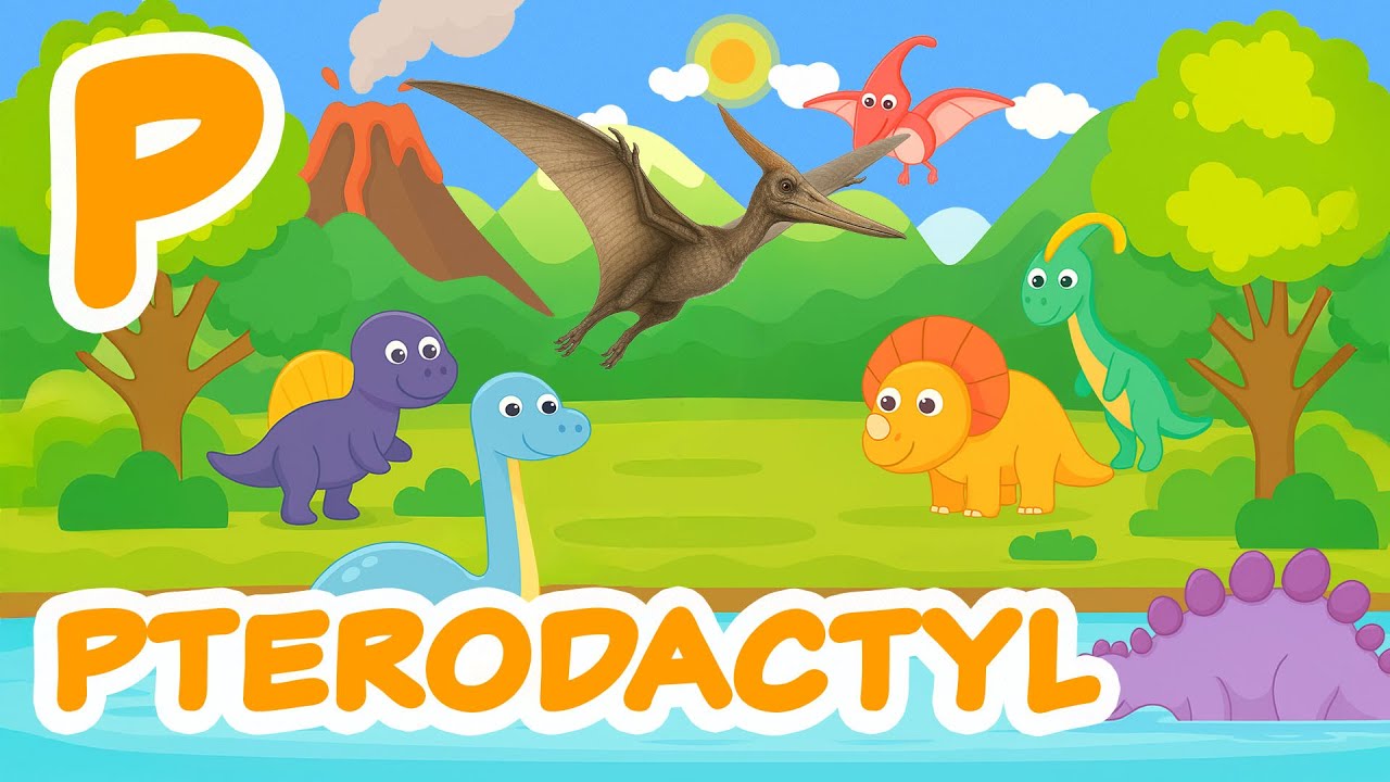 P is for Pterodactyl 🦕 | ABC Dino Songs | Whimsical Cartoon Vector Art ...