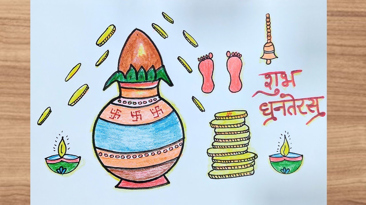 Dhanteras Drawing / Happy Dhanteras Drawing / Laxmi Mataji Dhanteras ...