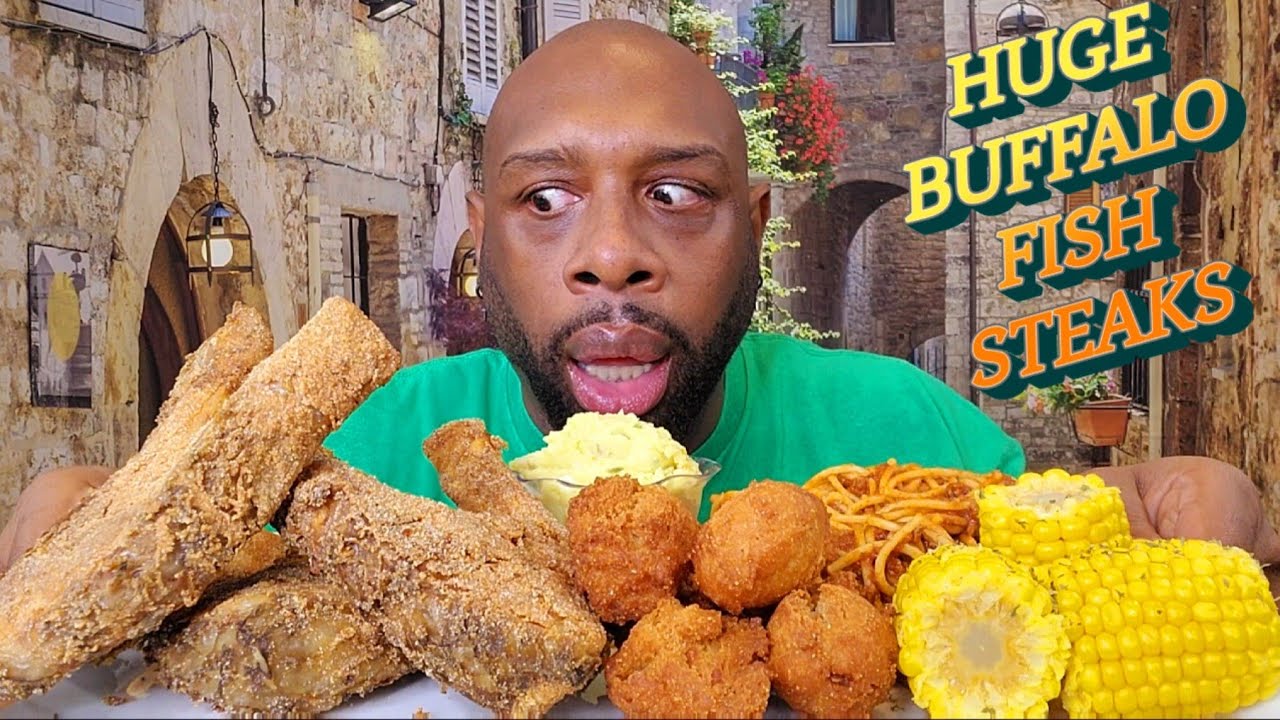 HUGE BUFFALO FISH STEAKS & SOULFOOD MUKBANG 먹방. LET'S ALL B THANKFUL 4 ...