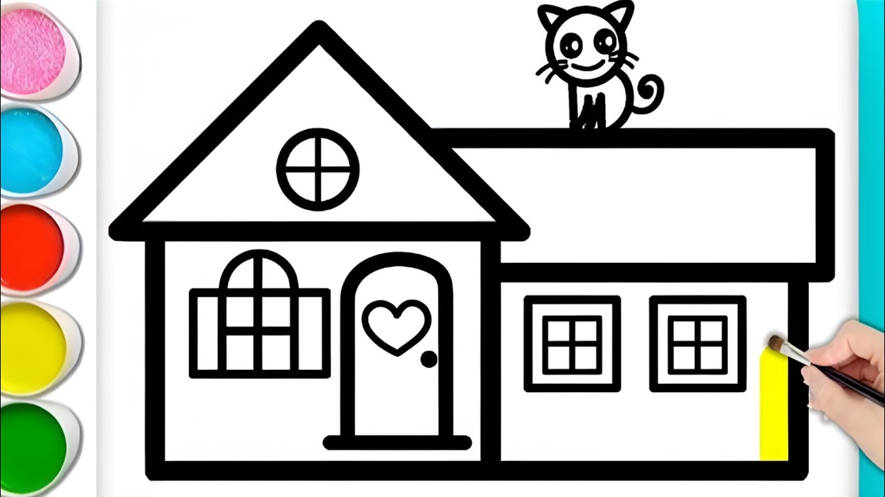 House drawing / how to draw a House simple colour drawing ghar drawing ...