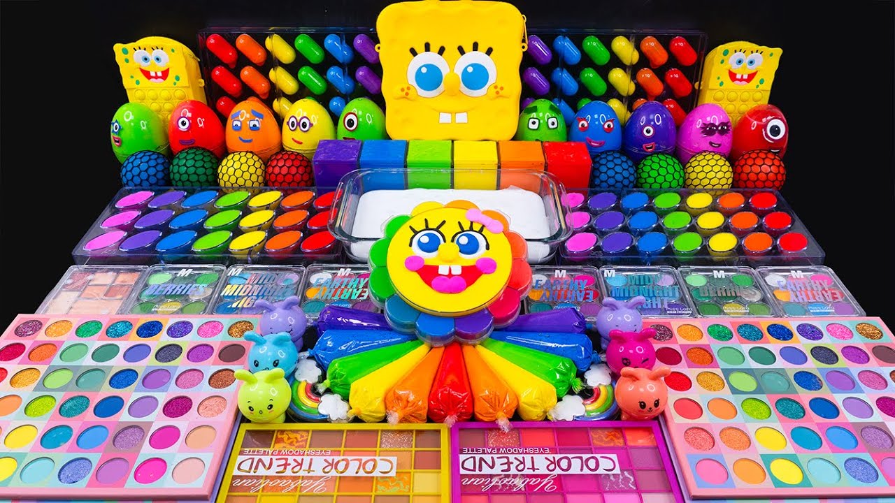 Random ASMR Slime Mixing 🌈 Rainbow Spongebob vs Glitter Slime | Random ...